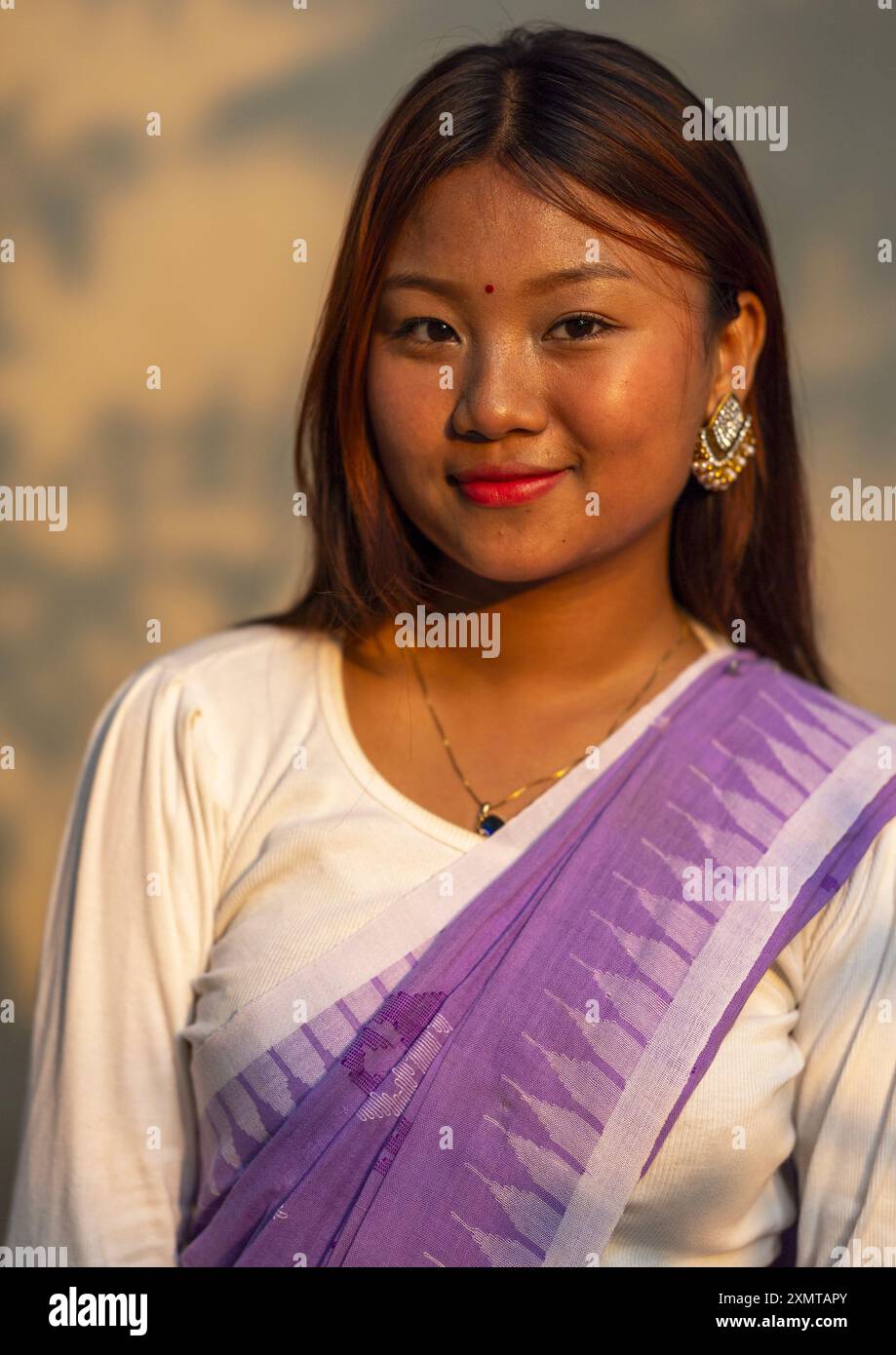 Portrait of a young Manipuri tribe woman, Sylhet Division, Sreemangal ...