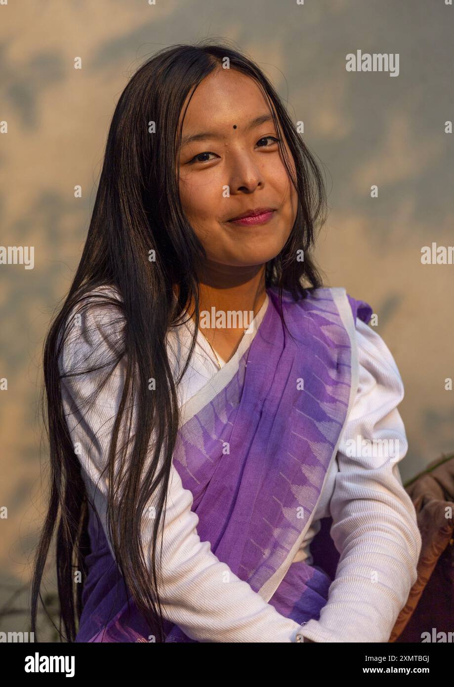 Portrait of a young Manipuri tribe woman, Sylhet Division, Sreemangal ...