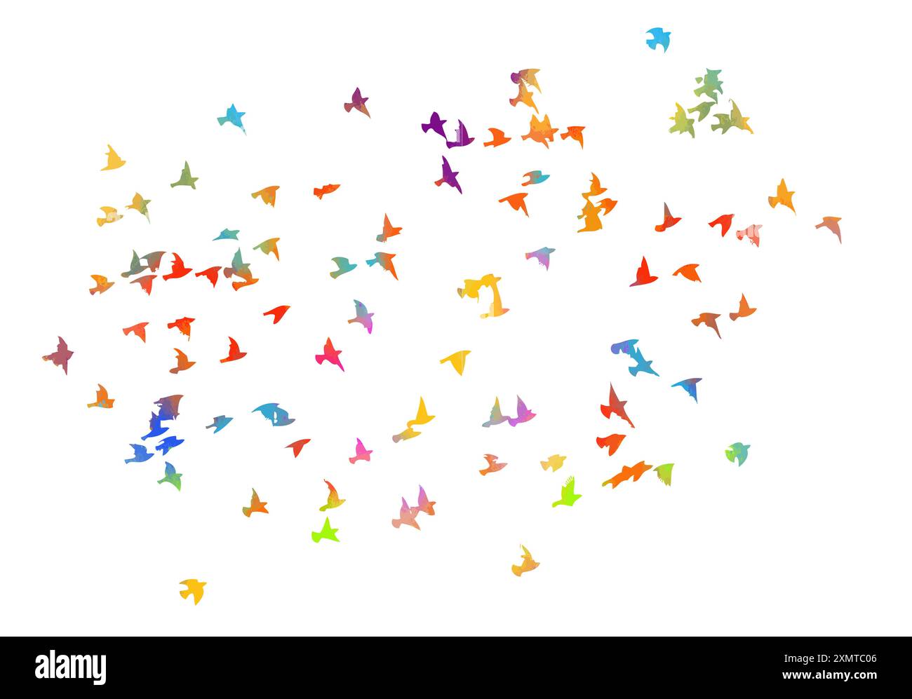 A flock of colored birds. hand drawing. Not AI. Vector illustration ...