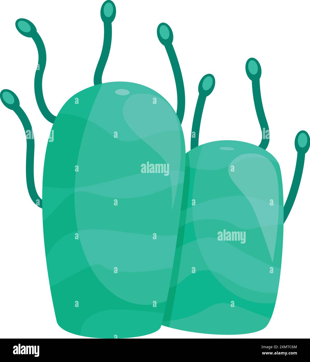 Two turquoise cartoon bacteria are spreading their tentacles in search ...