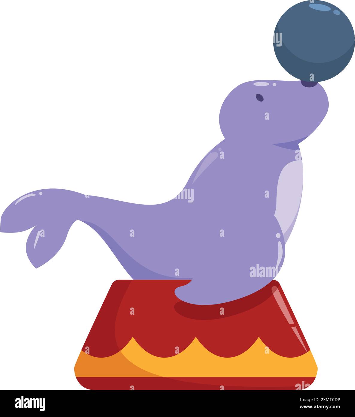 Trained seal balancing a ball on its nose while performing on a circus ...