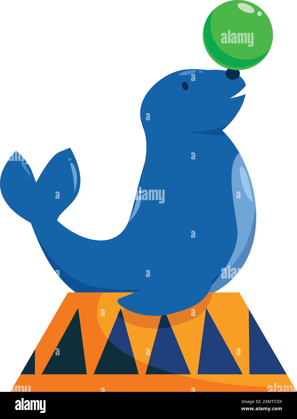 Trained circus seal balancing a ball on its nose while performing on a ...