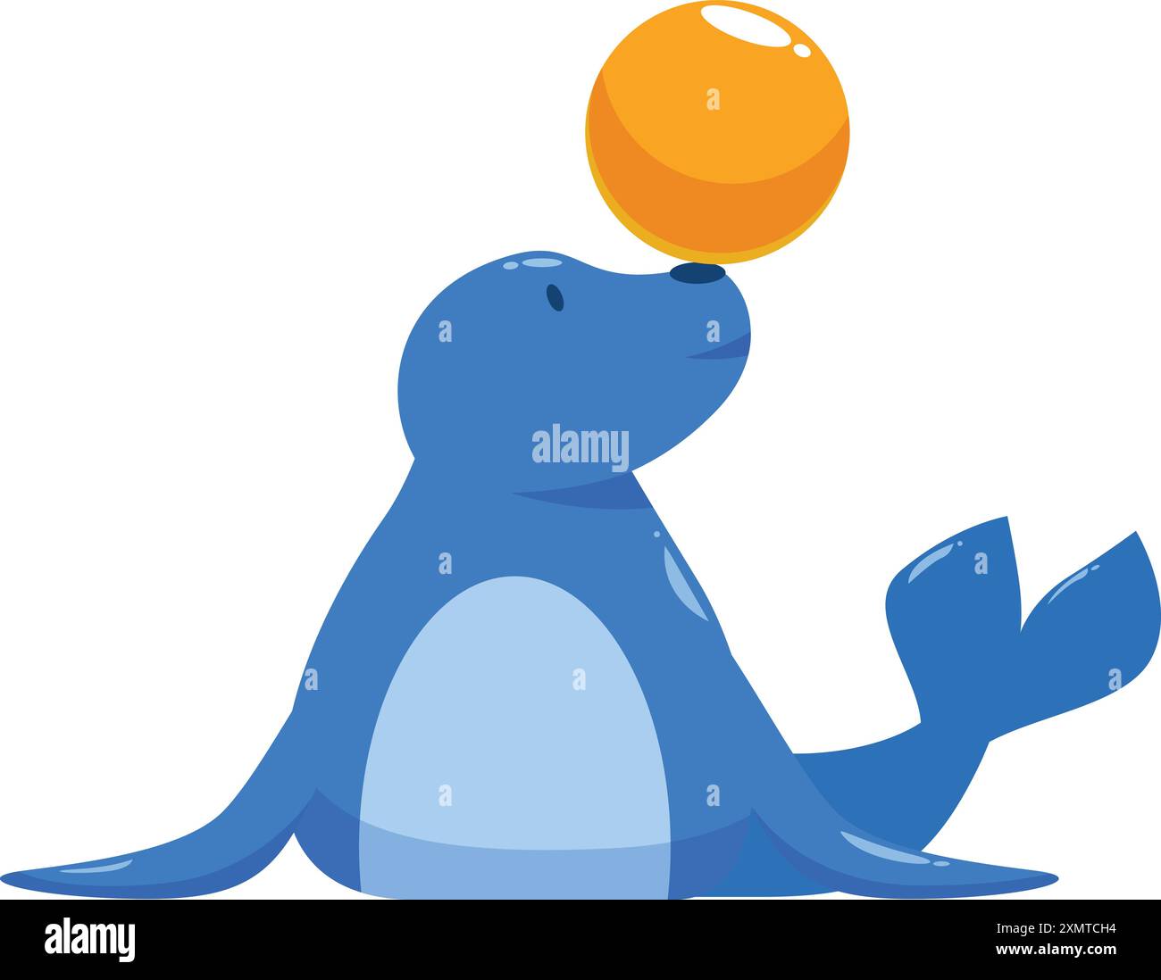 Cute and playful cartoon seal balancing an orange ball on its nose ...