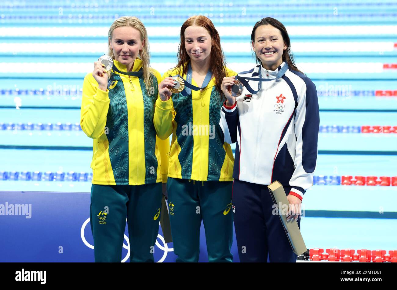Paris, France. July 29th 2024. (left to right) Silver medalist Australia's Ariarne Titmus, gold ...