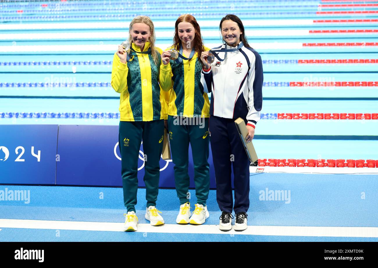Paris, France. July 29th 2024. (left to right) Silver medalist Australia's Ariarne Titmus, gold ...