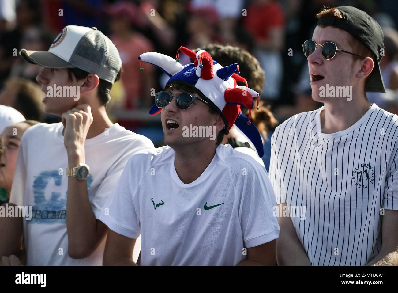 Paris, France. 29th July, 2024. A French fan looks on as fans welcome ...