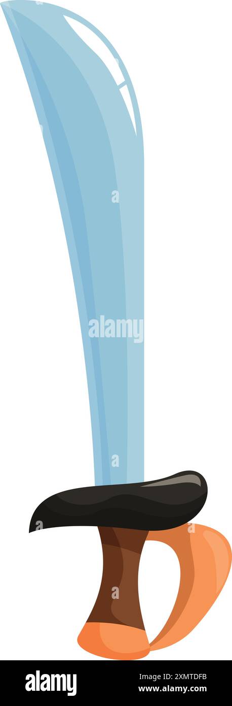Cartoon cutlass sword pointing up with wooden hilt, isolated on a white ...