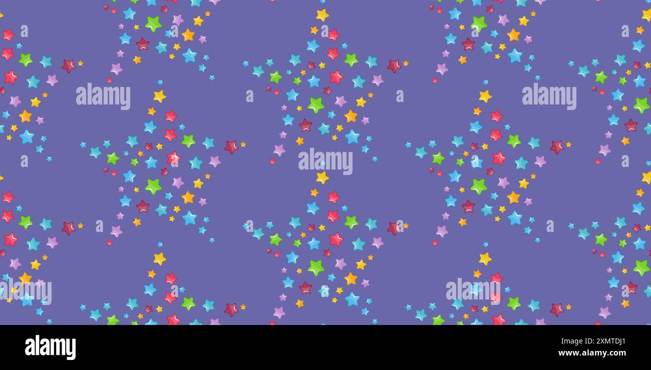 Pattern of small colorful stars forming large star shapes on a purple ...