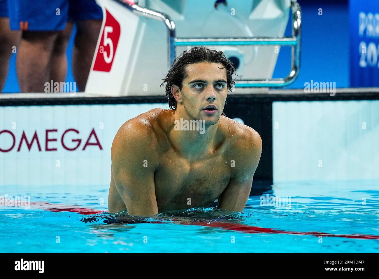 Thomas Ceccon of Italy looks on during the men's 100m Backstroke final ...