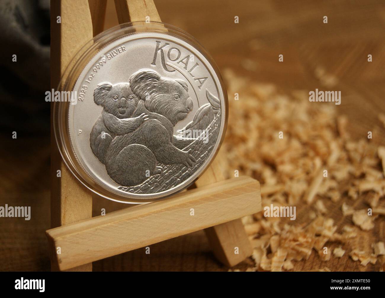Australian pure silver coin in capsule. 1 dollar Koala 2023 Stock Photo ...