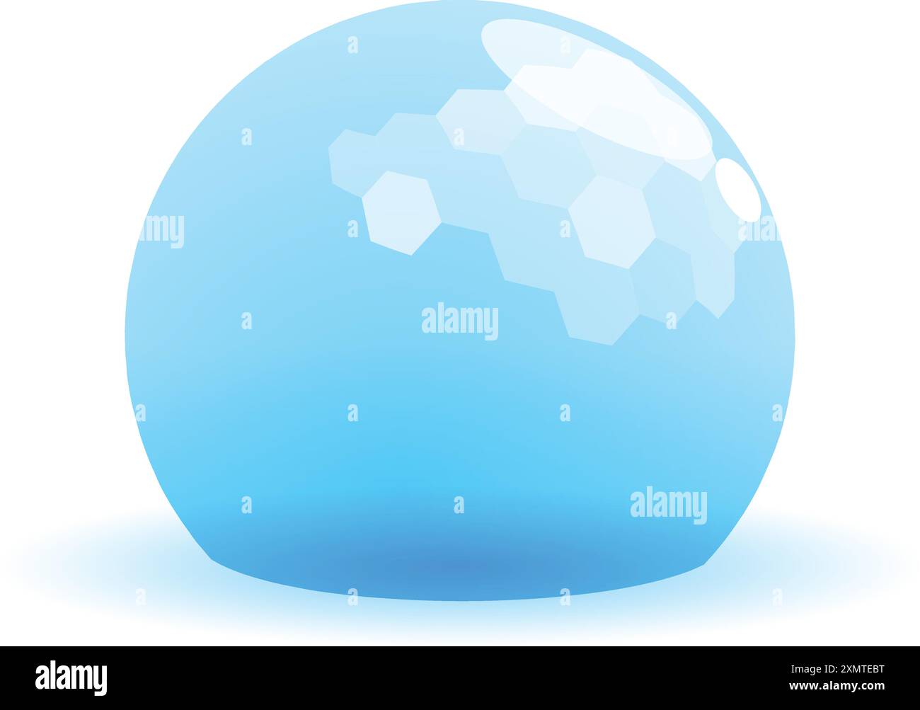 Blue sphere showing hexagonal shapes reflecting light on white ...