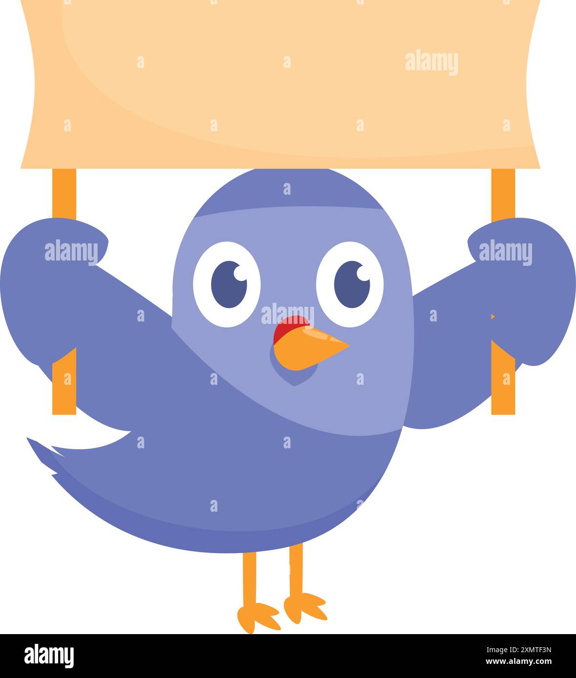 Cartoon blue bird holding an empty banner above its head with both ...