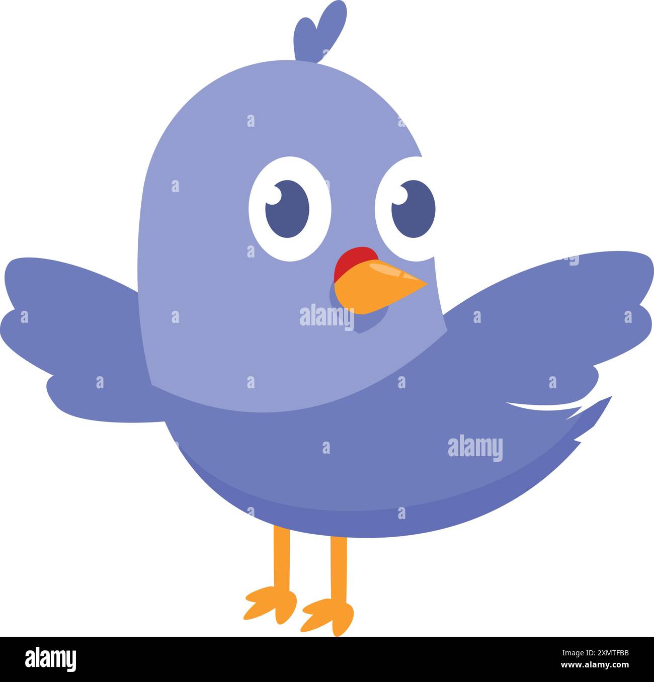 Cartoon illustration of a cute little blue bird standing and spreading ...