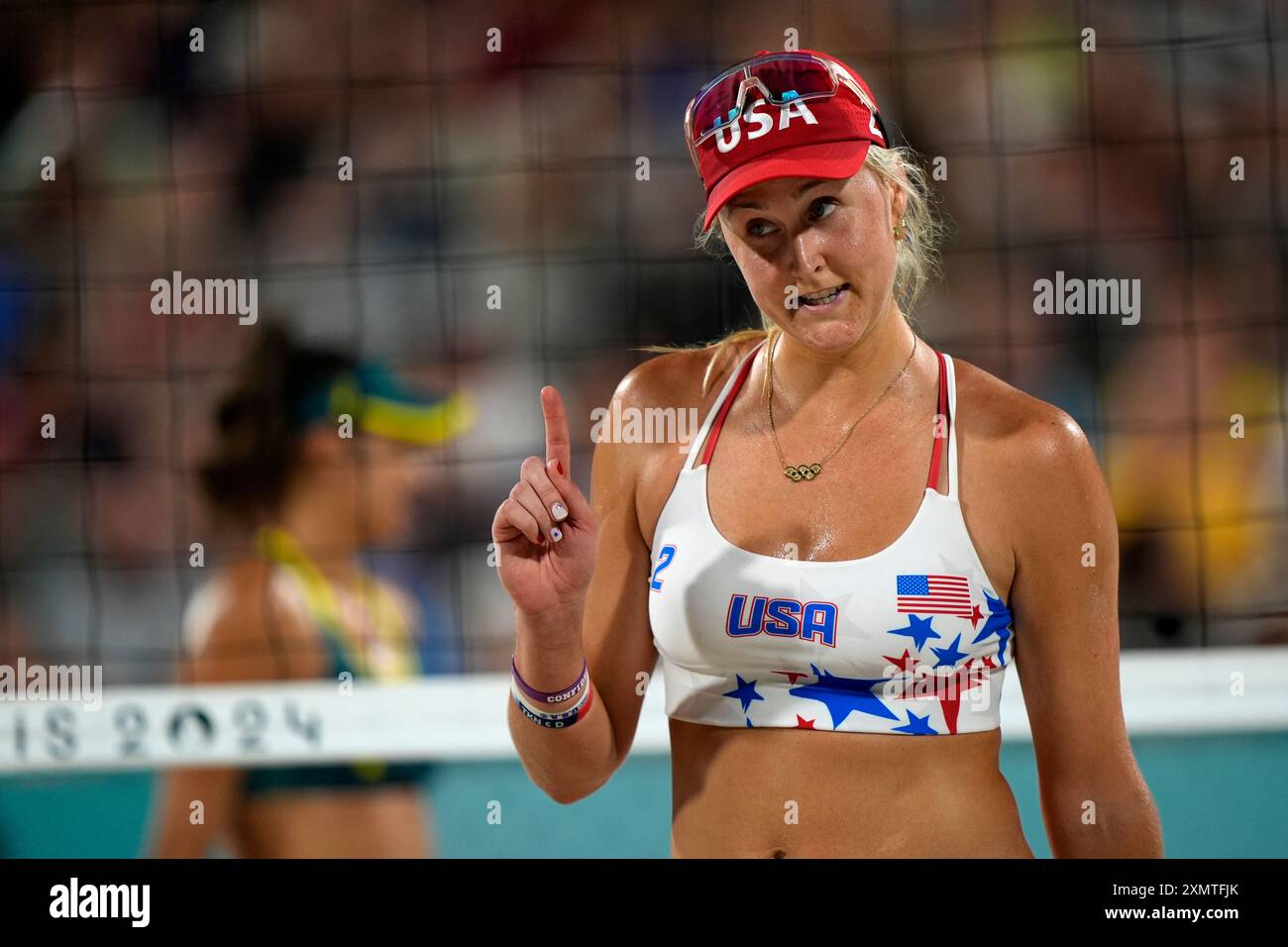 United States' Taryn Kloth reacts after a score in a beach volleyball ...
