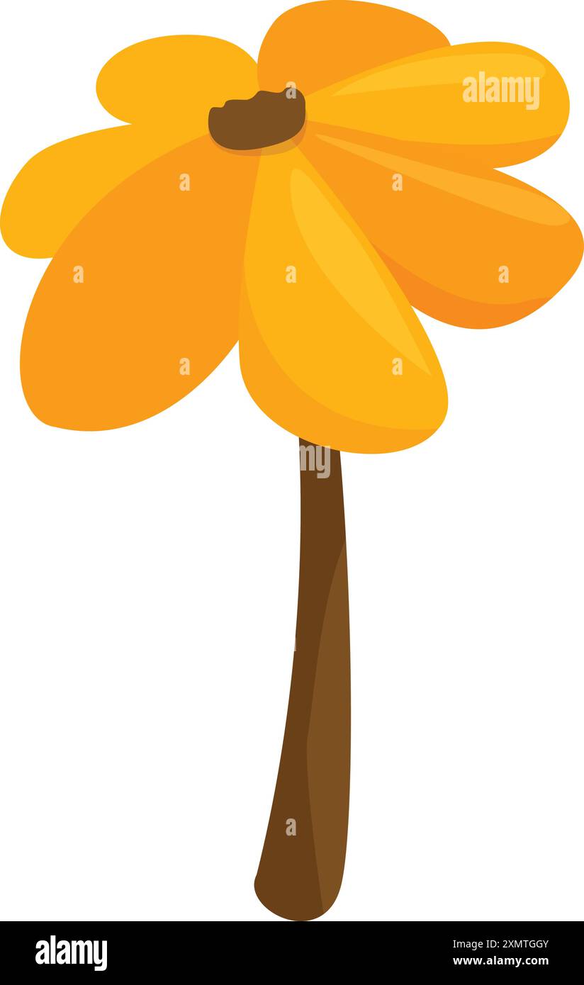 Simple cartoon illustration of a yellow flower blooming with a brown ...