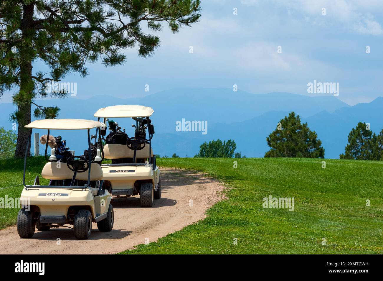 FRONT RANGE, COLORADO, USA: Golf carts at the ready for their players ...