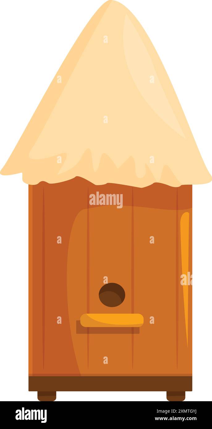 Cartoon style beehive standing on small legs, covered by fabric awning ...