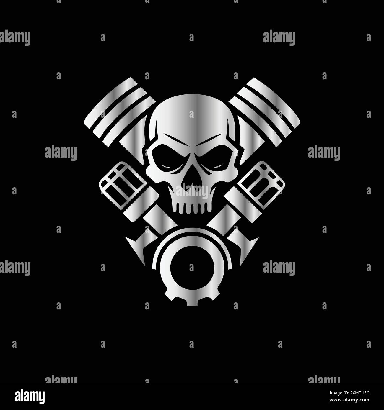 Skull with crossed pistons and hammer. Vector illustration on black ...