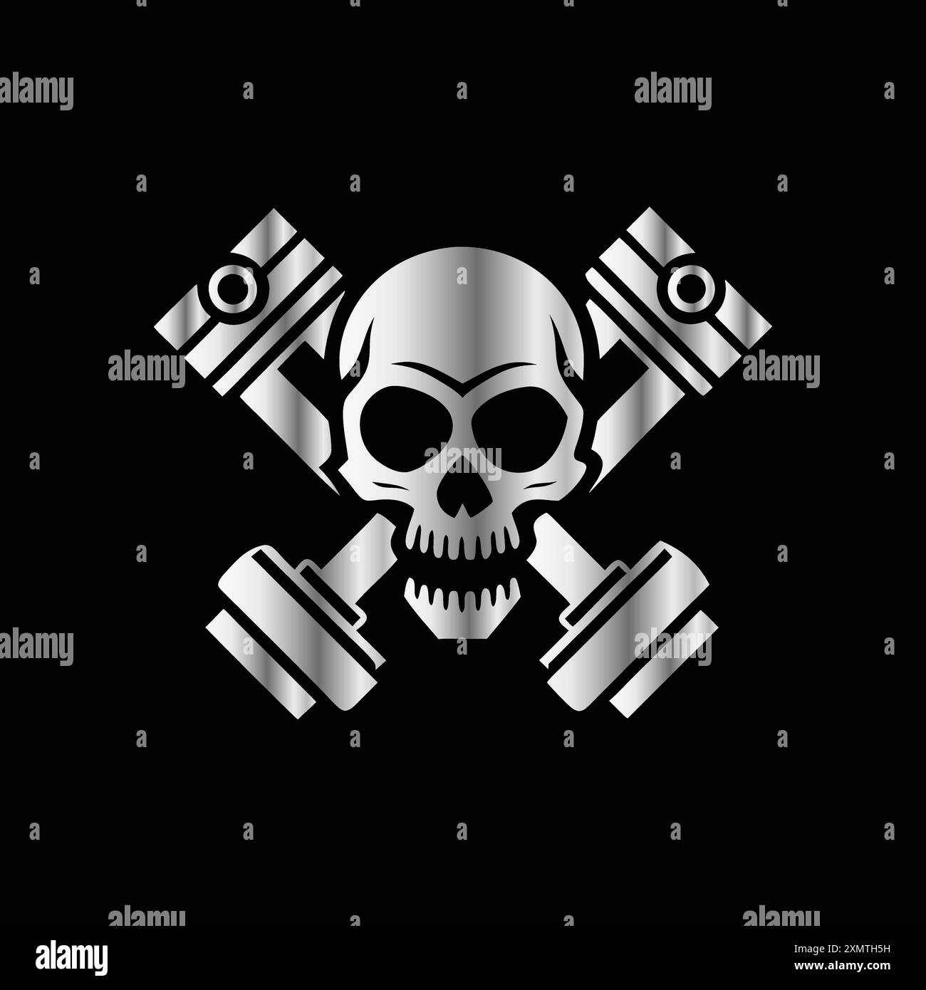 Skull with crossed pistons and hammer. Vector illustration on black ...