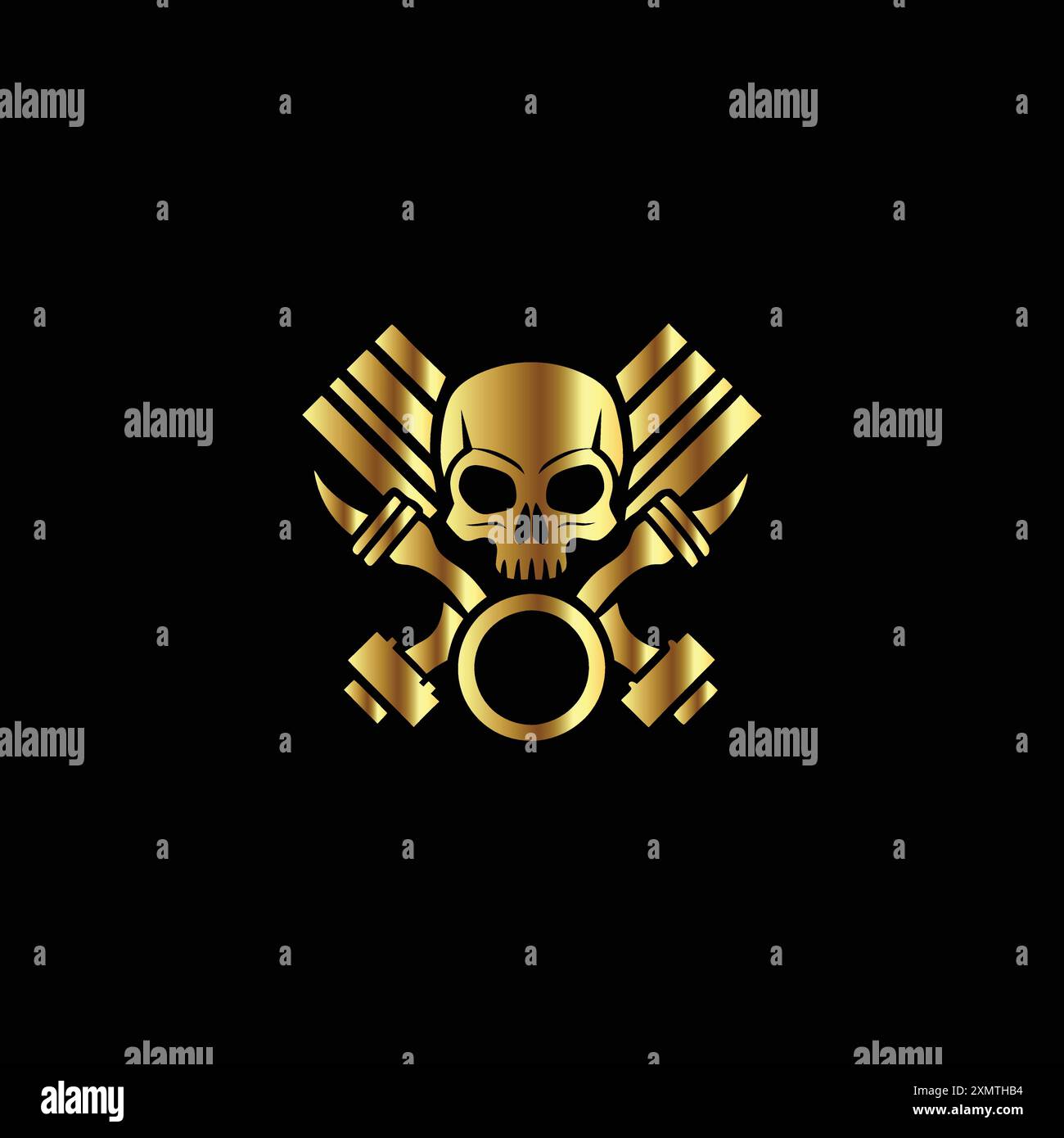 Skull with crossed pistons and hammer. Vector illustration on black ...