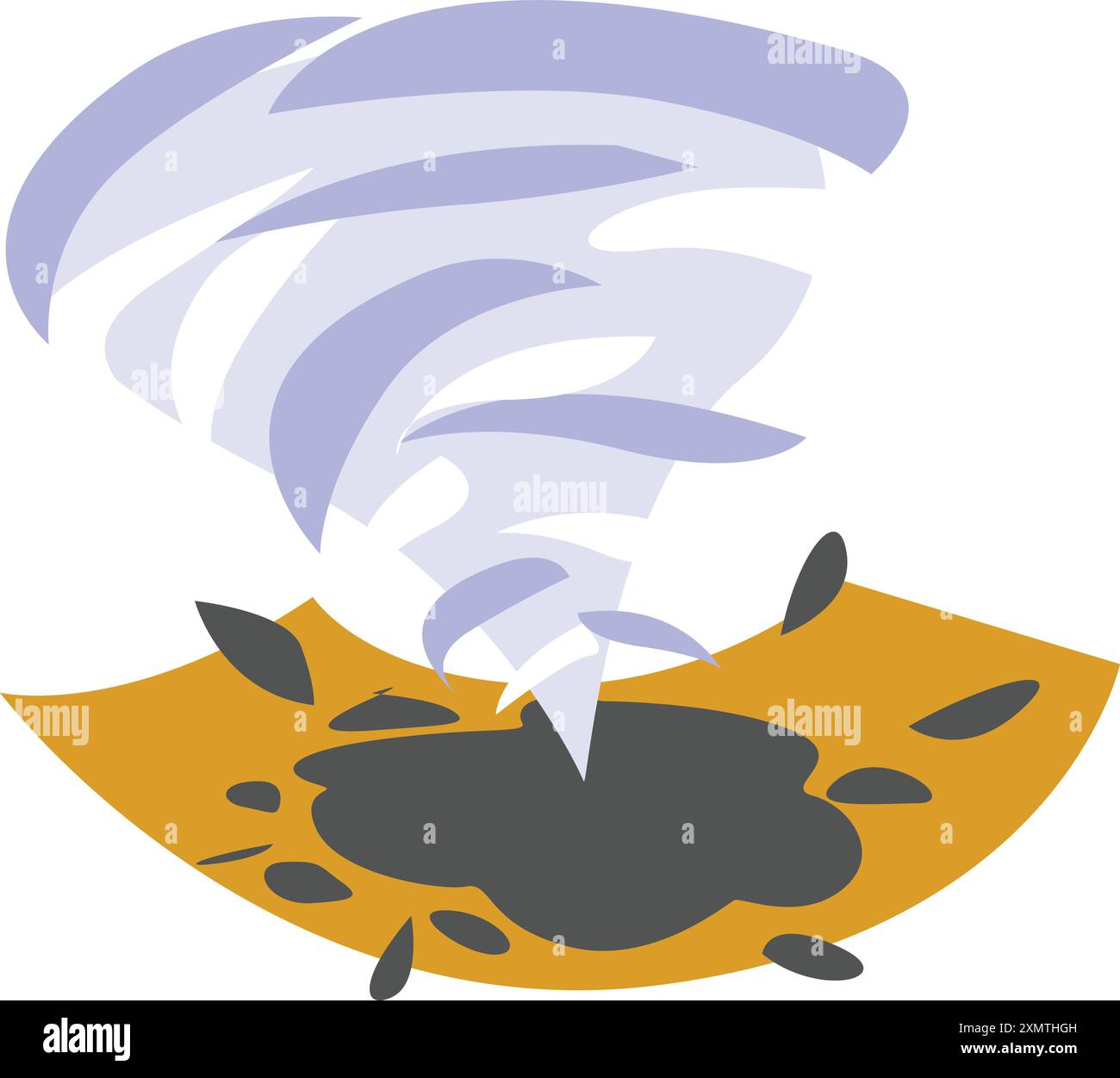 Cartoon drawing of a tornado touching down in a field leaving a path of ...