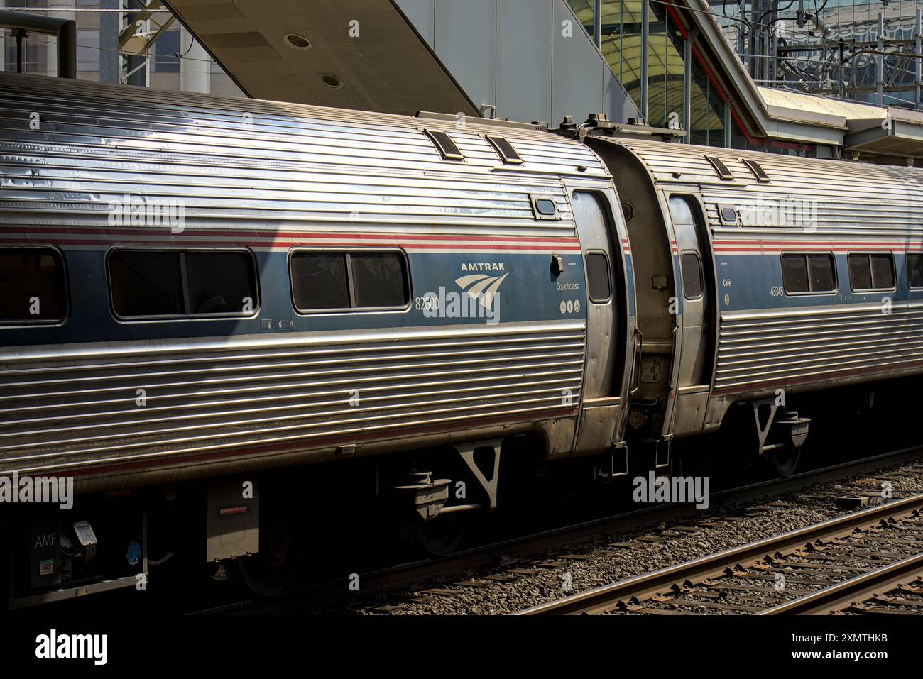 Stamford, CT - June 23, 2024: Amtrak train detail on railroad tracks in ...
