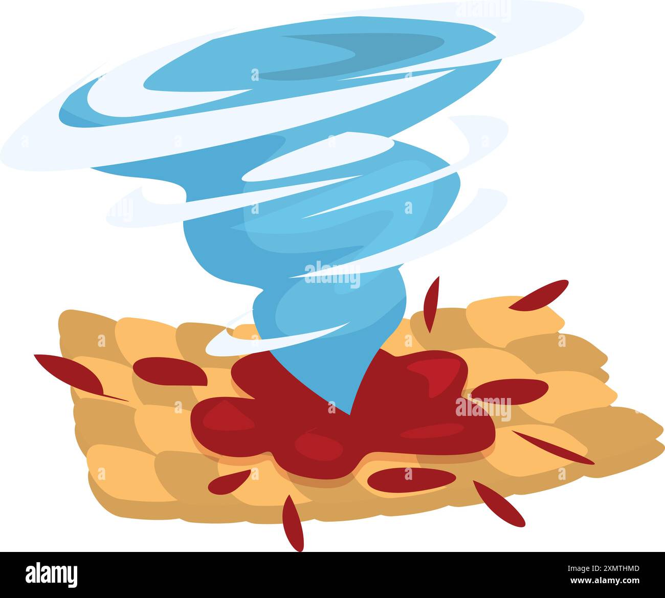 Cartoon illustration representing a blue tornado spinning over a ...