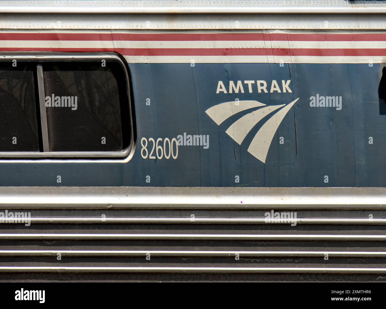 Stamford, CT - June 23, 2024: Amtrak train detail on railroad tracks in ...