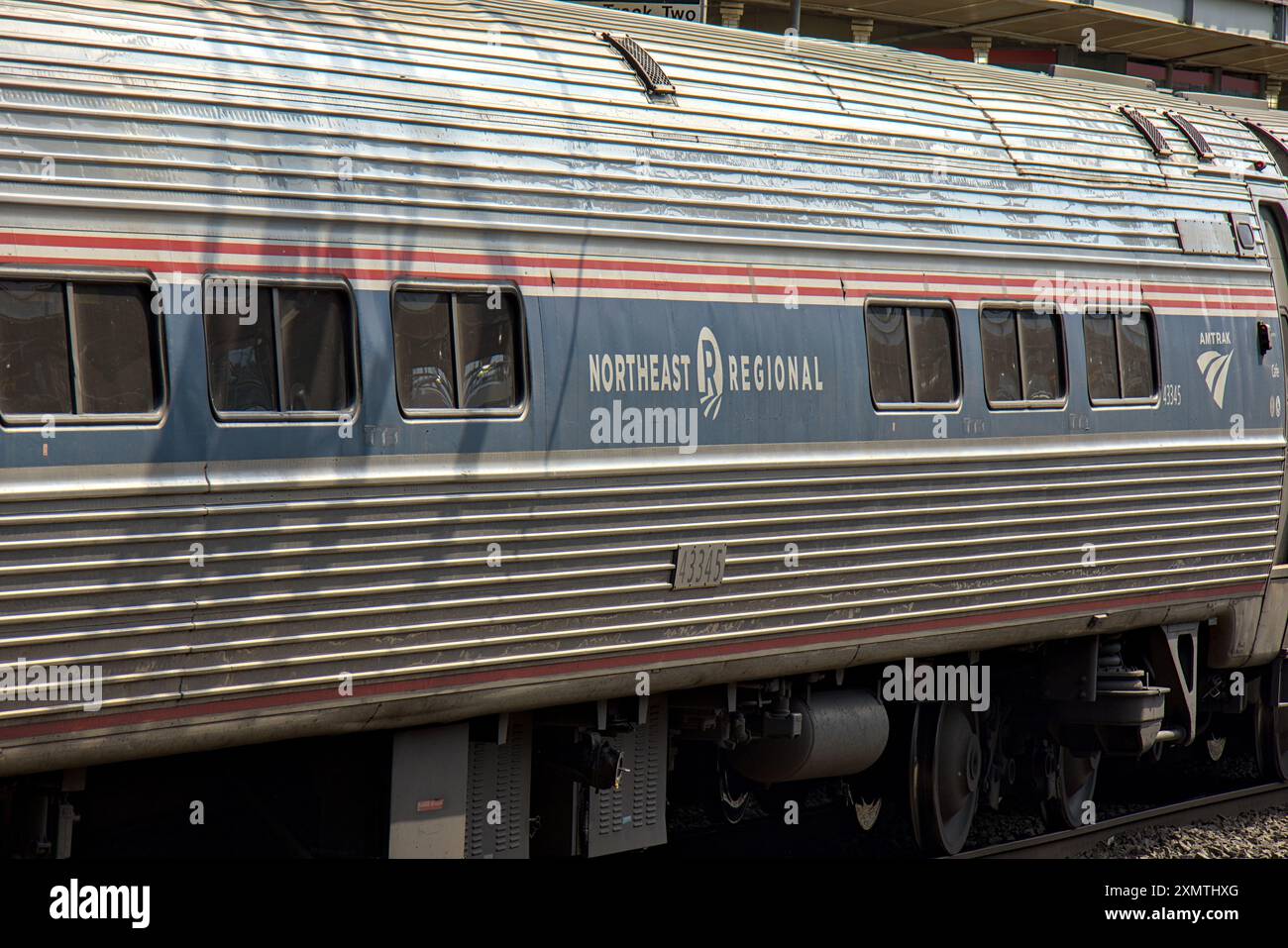 Stamford, CT - June 23, 2024: Amtrak train detail on railroad tracks in ...
