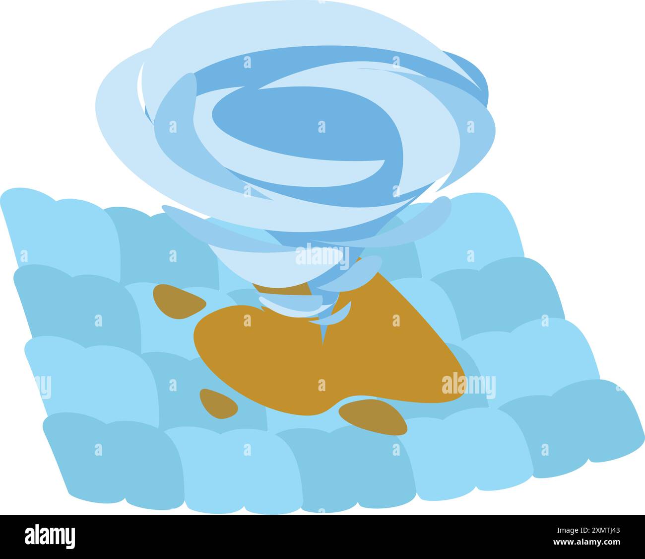 Cartoon tornado forming over blue water with clouds forming around the ...