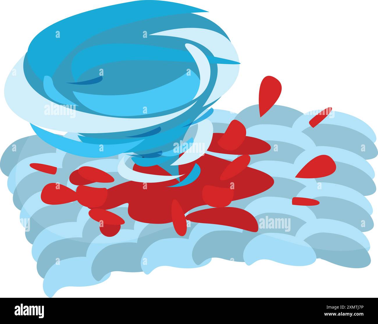 Cartoon blue tornado mixing with red blood on water surface Stock ...