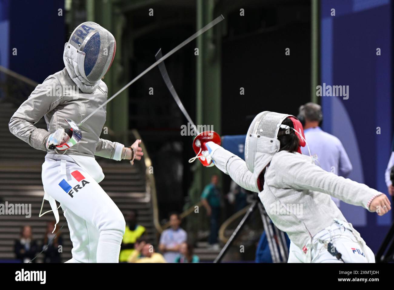 Paris, France. 29th July, 2024. Jisu Yoon (KOR) and Manon Apithy-Brunet ...
