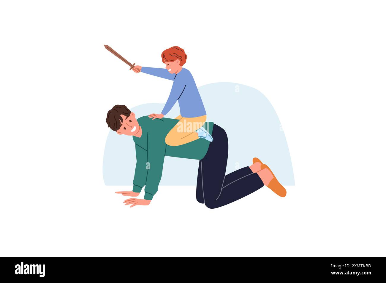 Family relationships of positive boy playing knight-rider with smiling ...