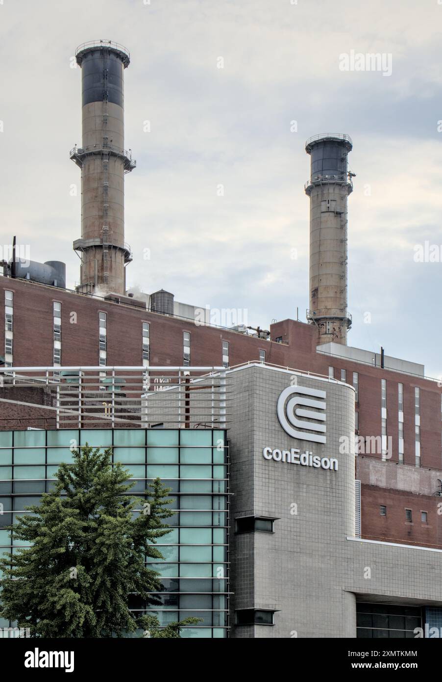 New York, NY - June 23, 2024: Con Edison electric power plant with two ...