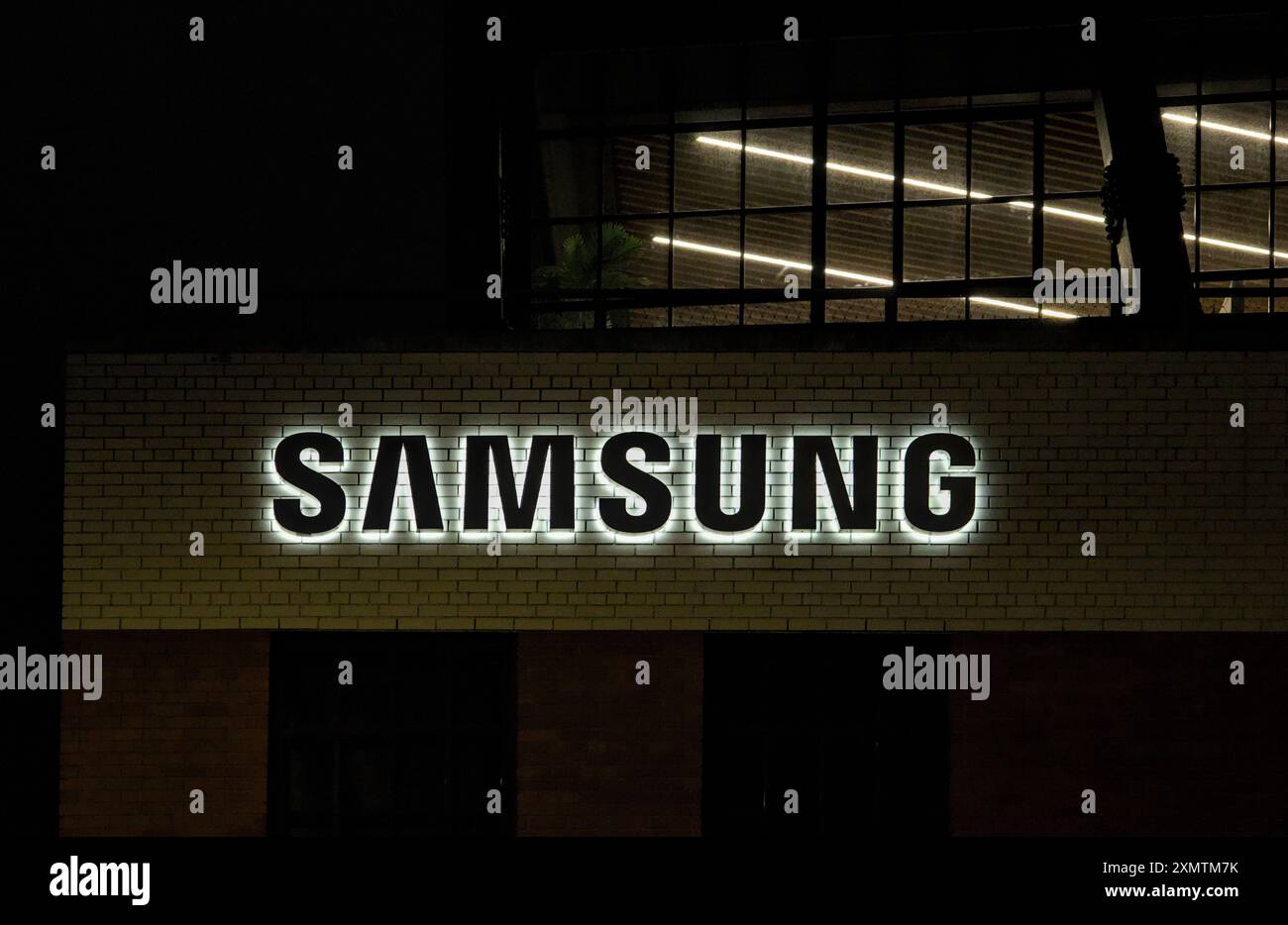New York, NY - July 9, 2024: Samsung electronics manufacturer logo on ...