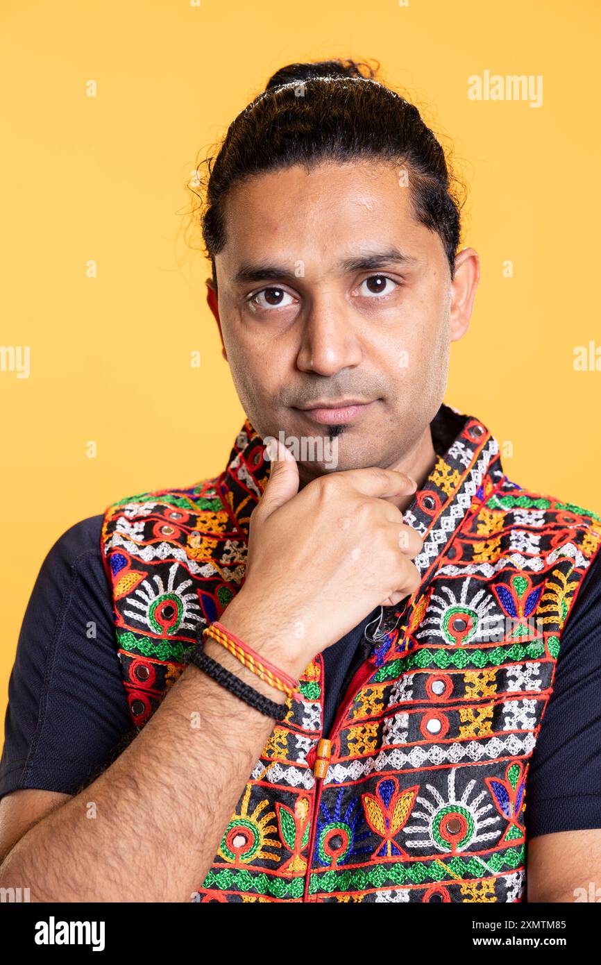 Portrait of pensive man deep in thoughts, doing reasoning hand ...