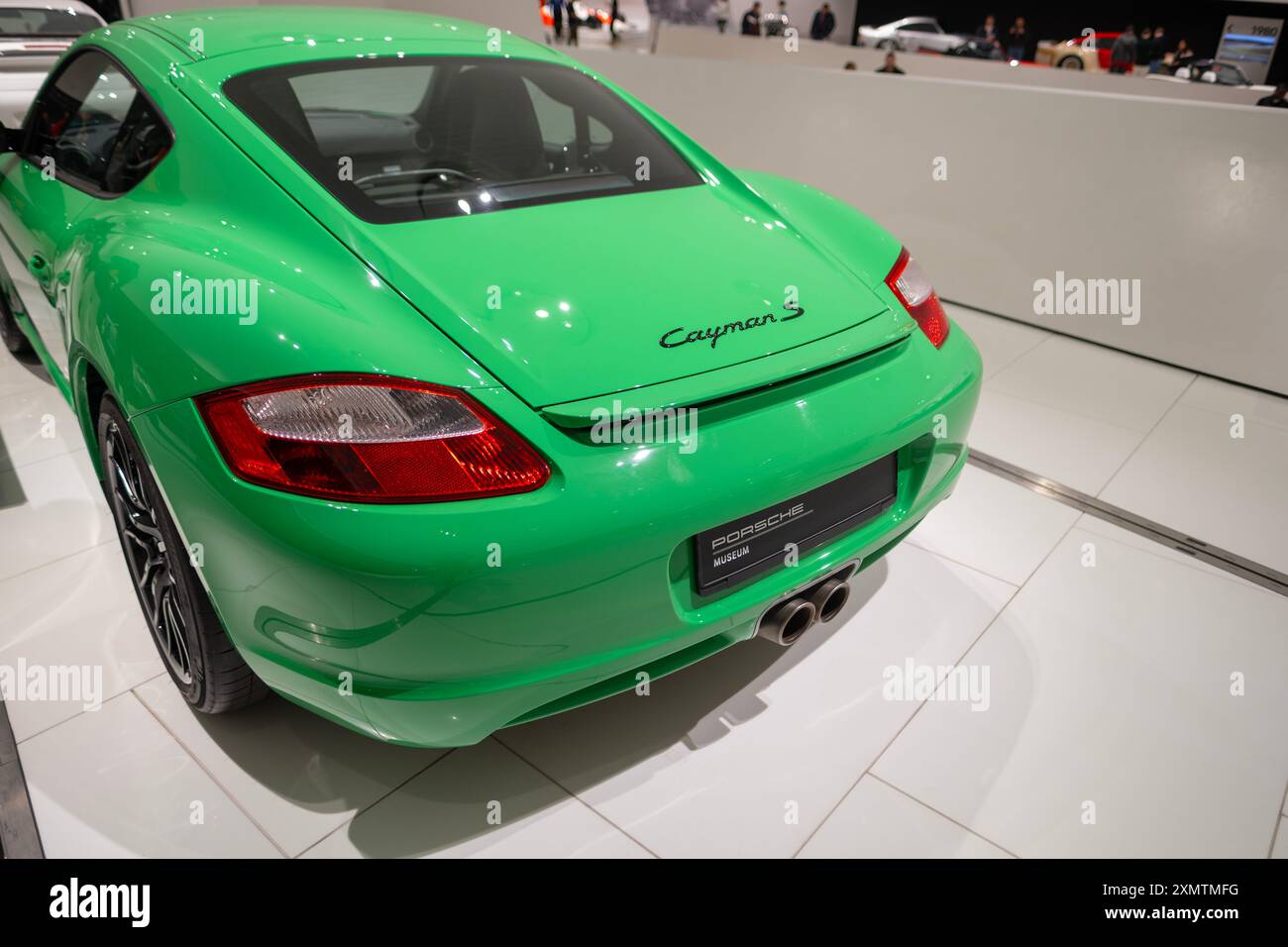 sleek vintage green 2008 Porsche Cayman S Sport on display at museum ...