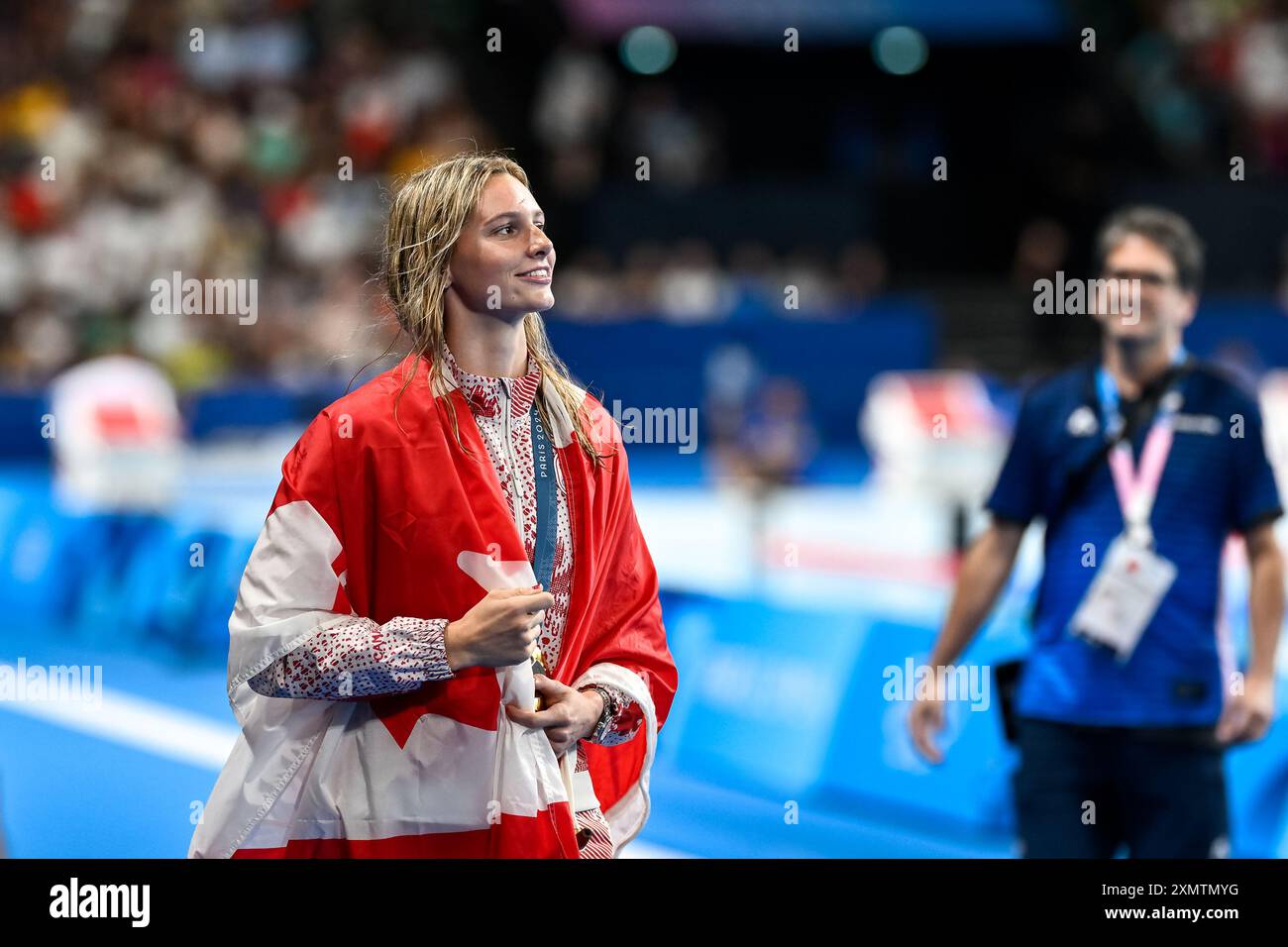 Paris, France. 29th July, 2024. Summer Mcintosh of Canada celebrates ...