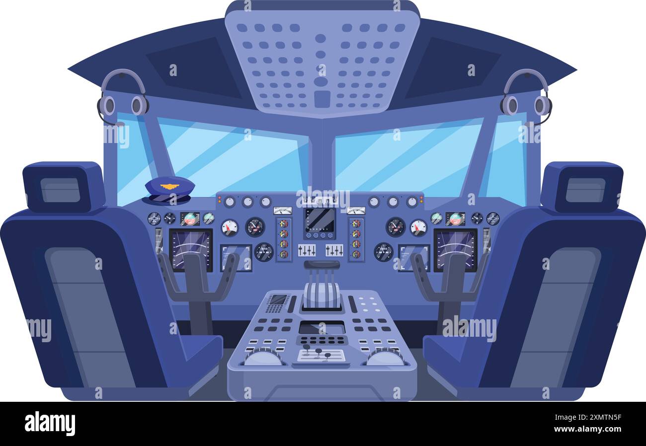 Airplane cockpit interior with dashboard and navigation equipment Stock ...