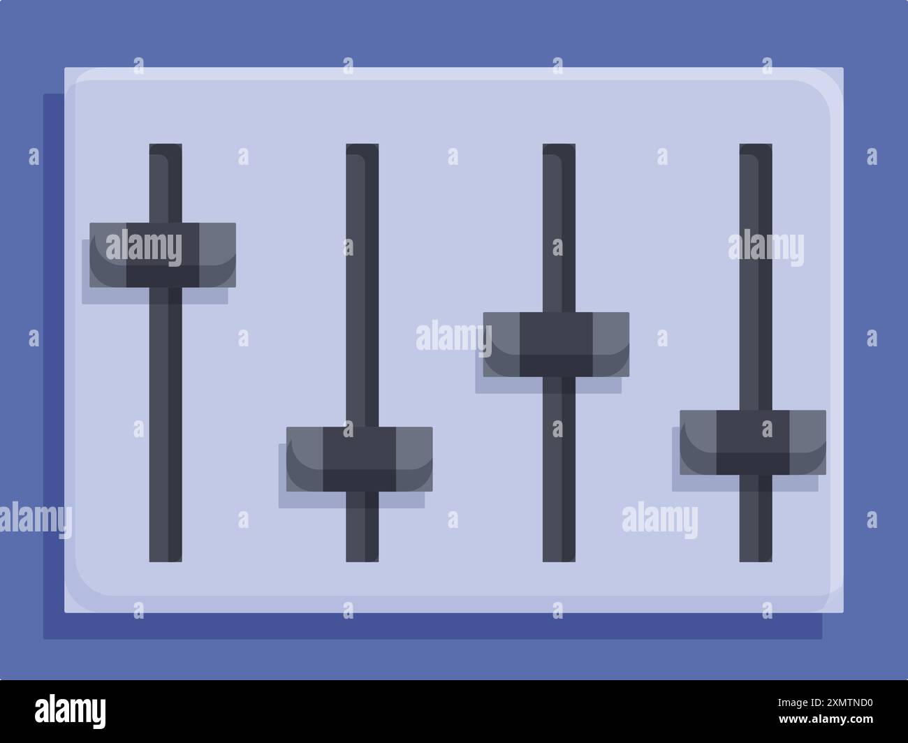 Blue audio mixing console is adjusting sound levels with four black ...