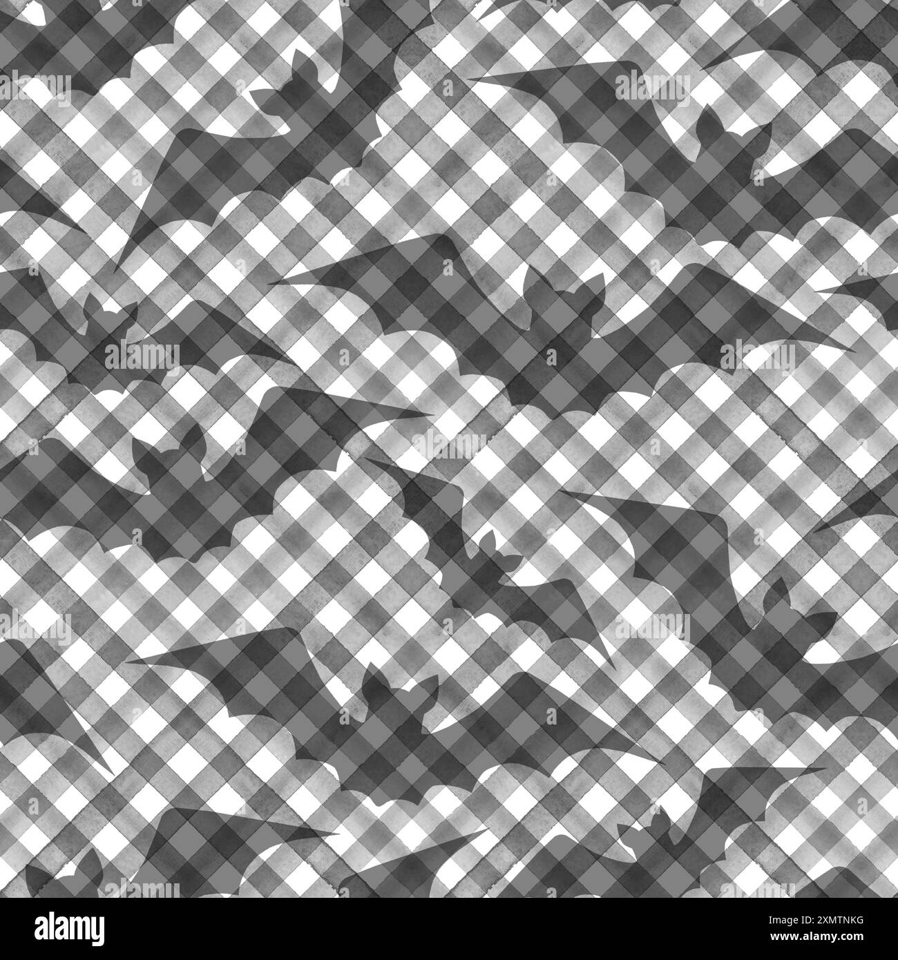 Halloween watercolor grunge seamless pattern with black silhouettes of ...