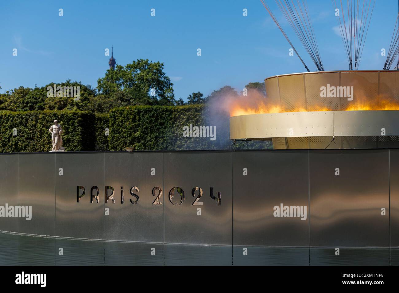 Paris, France. 29th July, 2024. The Olympic flame cauldron, created by ...