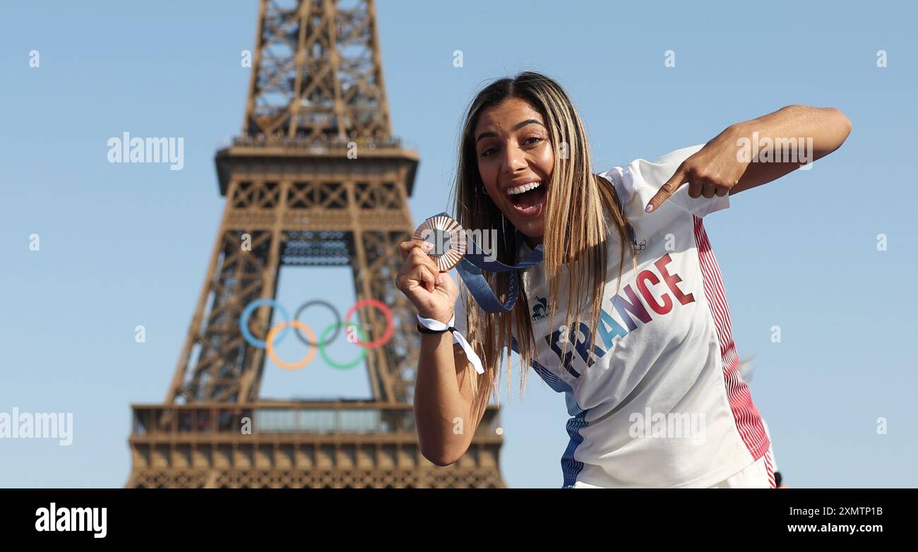Paris, France. 29th July, 2024. France's judo athlete Shrine Boukli ...