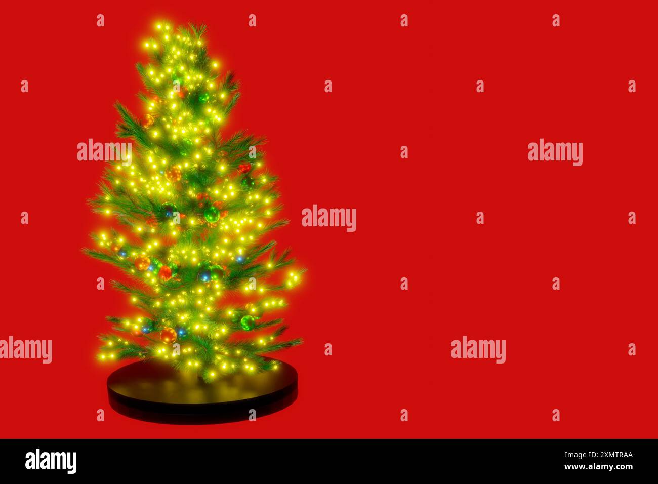 Three-dimensional render 3D of a pine tree decorated with Christmas ...