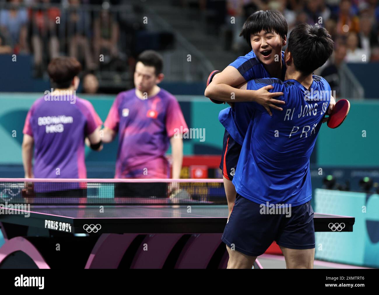 Paris, France. 29th July, 2024. Ri Jong Sik (front) /Kim Kum Yong (2nd ...