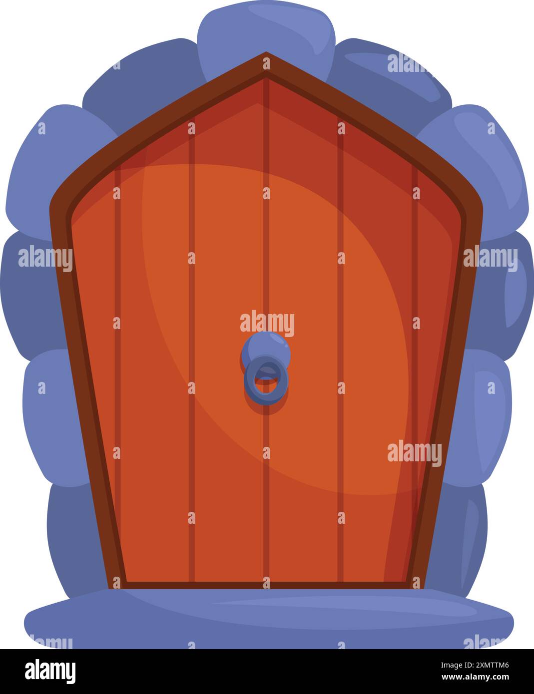 Cartoon old wooden door with stone frame leading to secret place ...