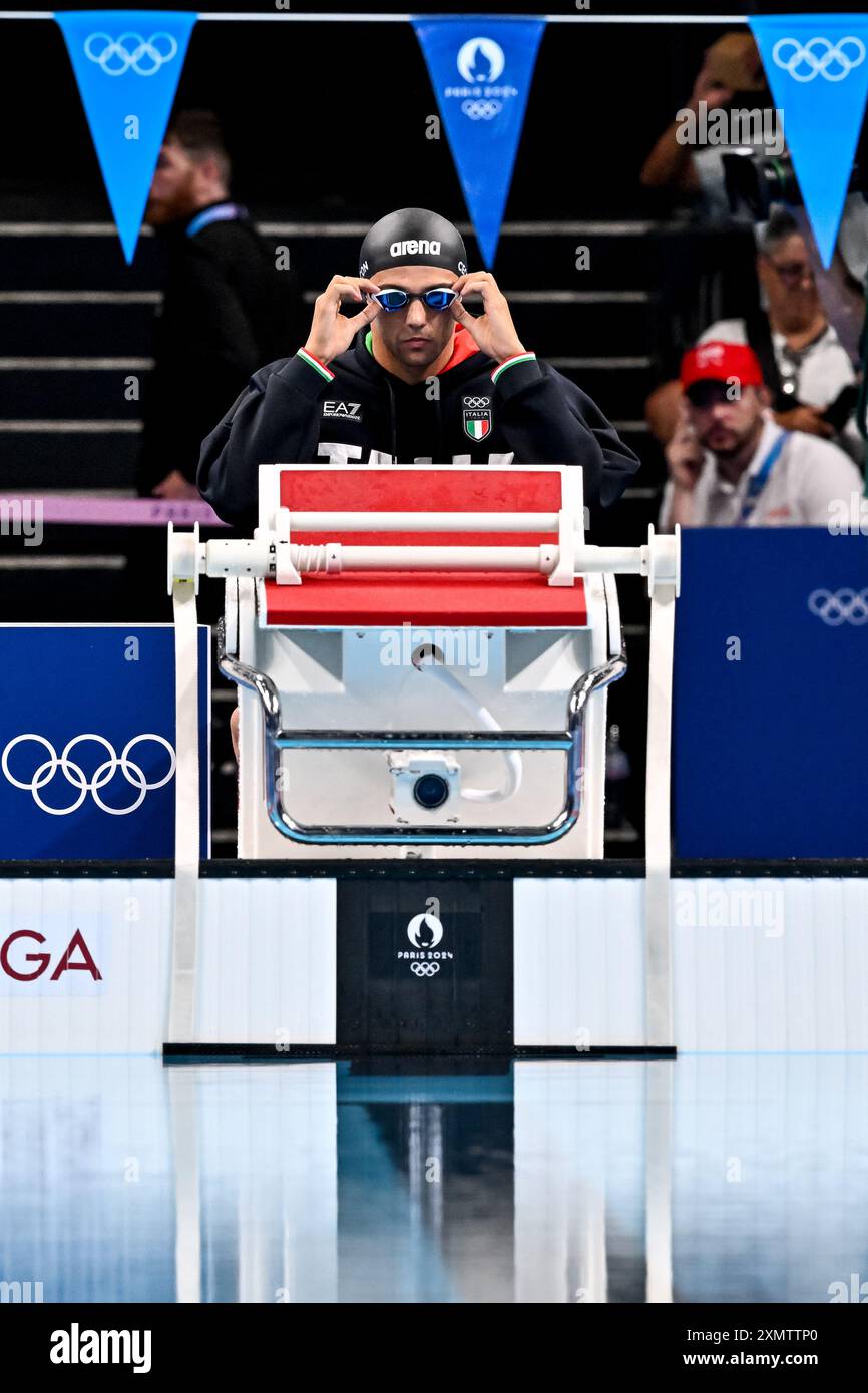 Paris, France. 29th July, 2024. Thomas Ceccon of Italy prepares to ...