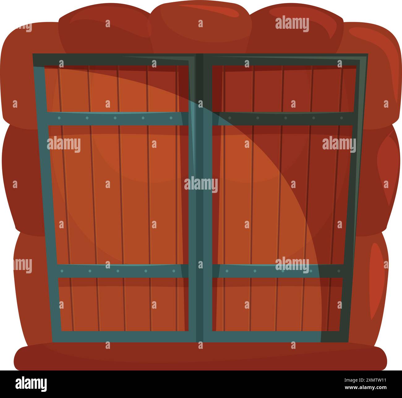 Closed wooden gate entrance with metal frame surrounded by sandbags ...