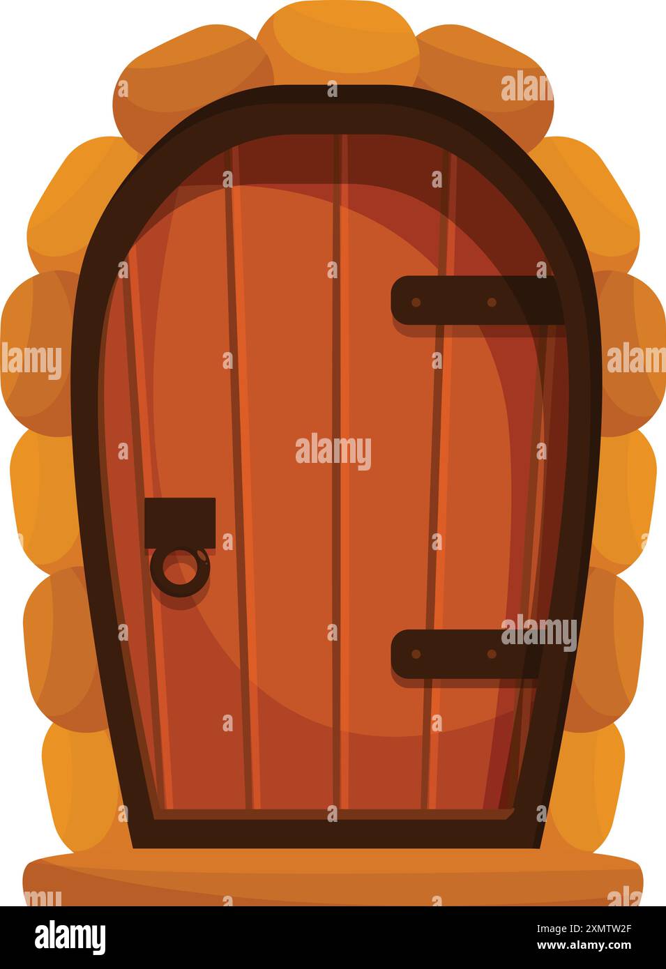 Cartoon old wooden door with stone frame inviting to enter, isolated on ...