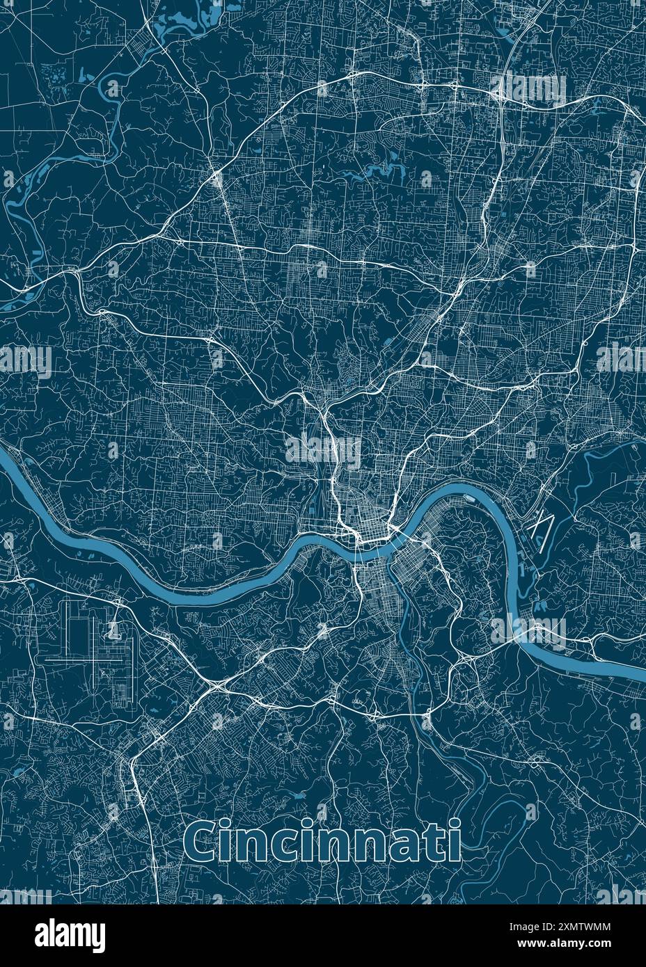 Cincinnati, Ohio, USA artistic blueprint map poster Stock Vector Image ...